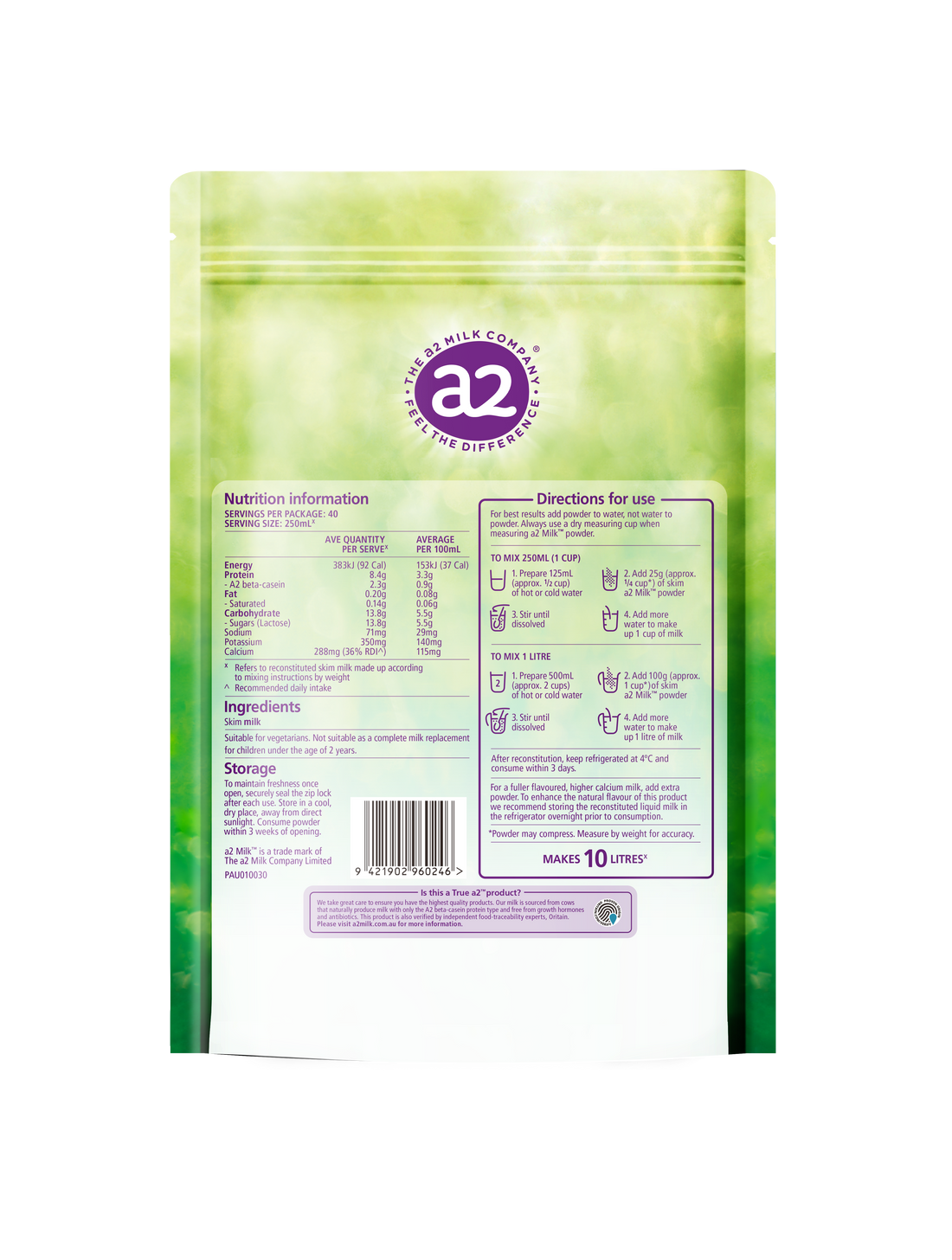 Skim a2 Milk® Premium instant milk powder 1kg – a2 Store®