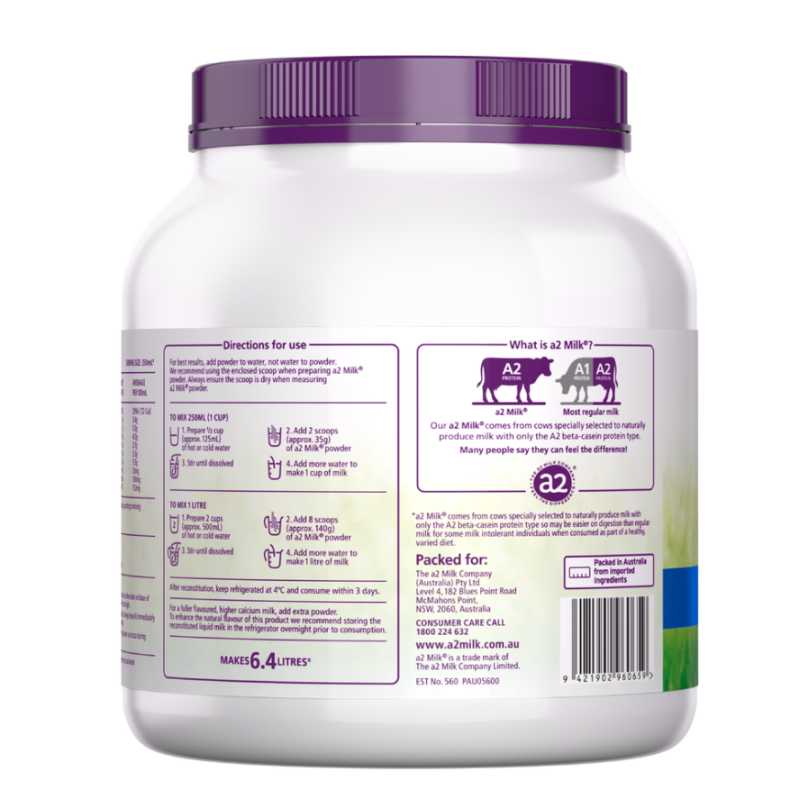 Full Cream a2 Milk® Premium instant milk powder 900g – a2 Store®