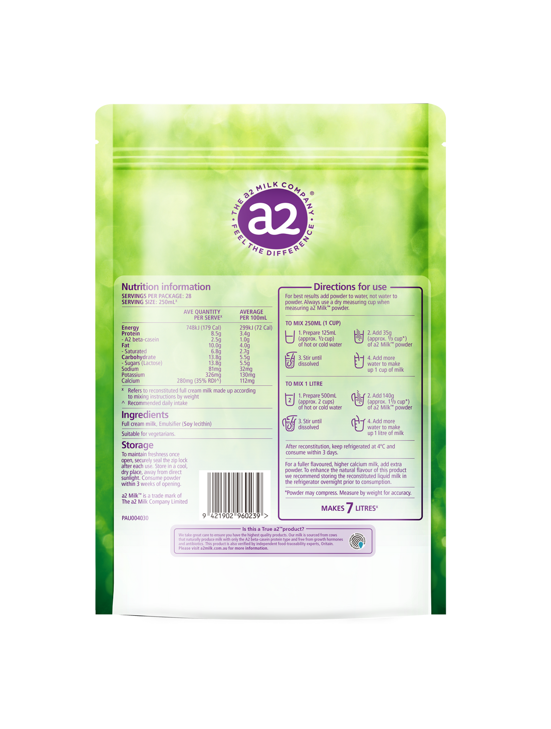Full cream a2 Milk® Premium instant milk powder 1kg – a2 Store®