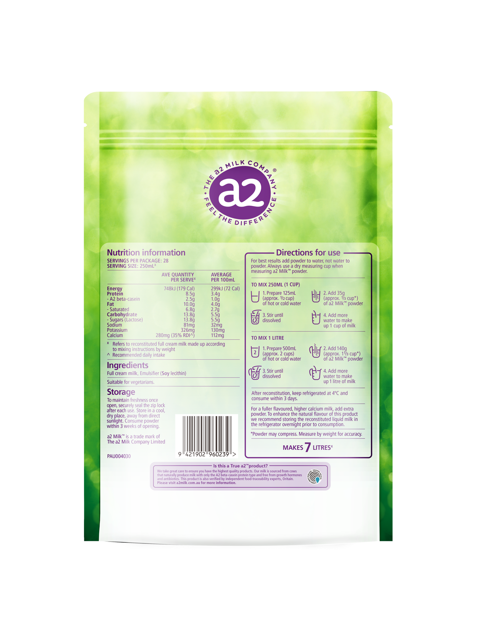 Full cream a2 Milk® Premium instant milk powder 1kg – a2 Store®