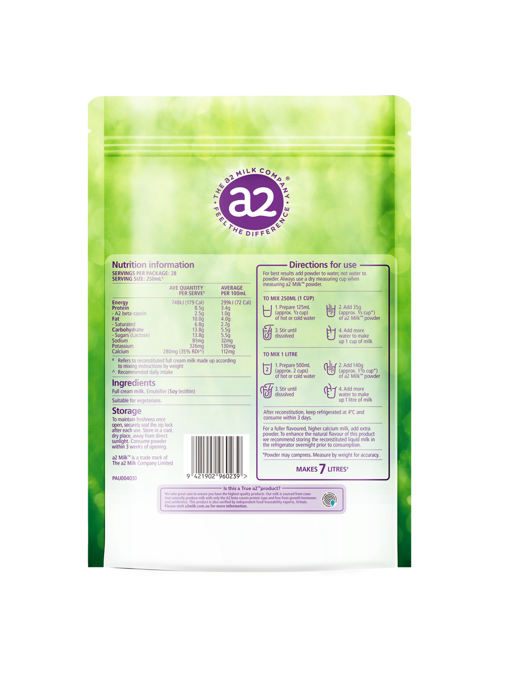Full cream a2 Milk® Premium instant milk powder 1kg – a2 Store®