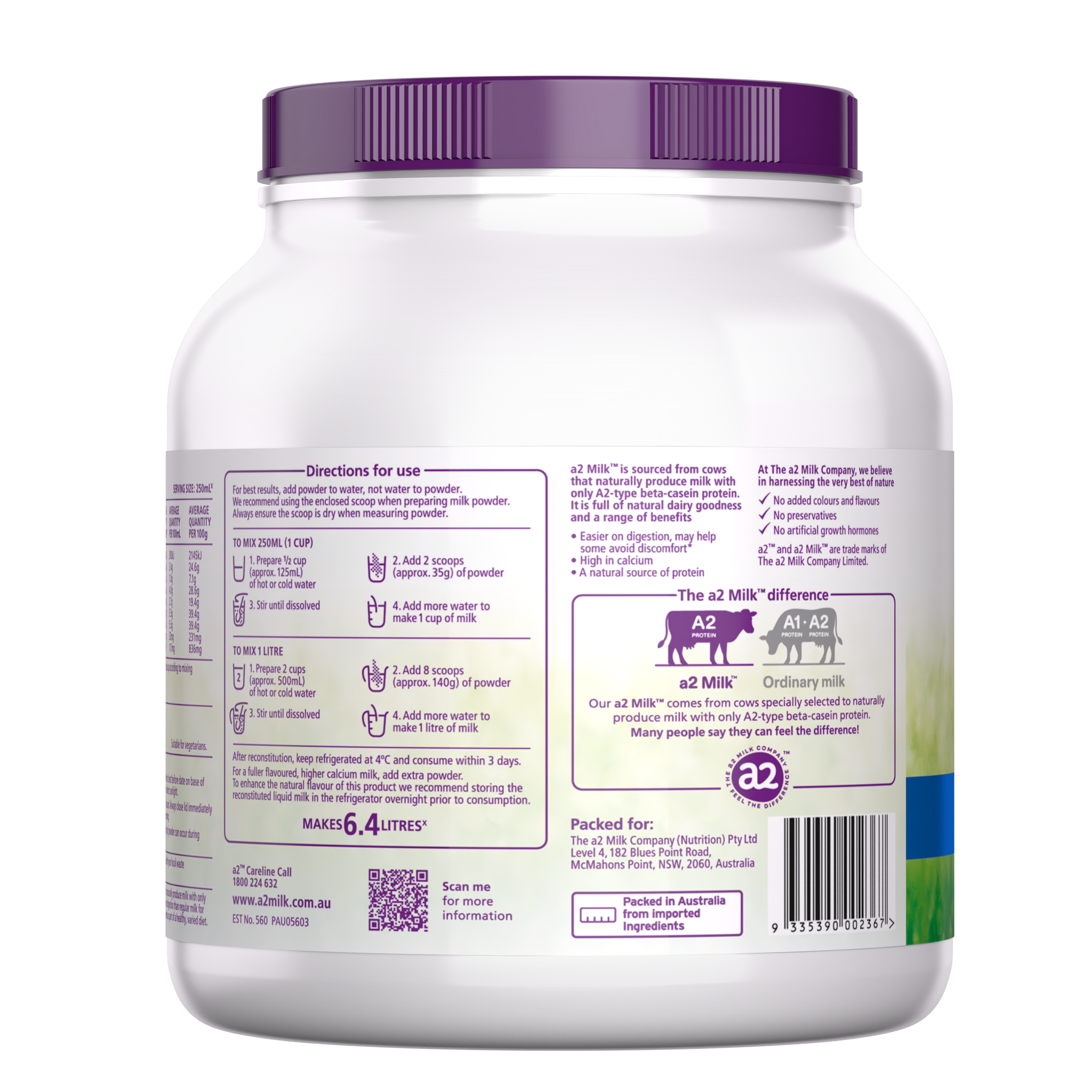 Full Cream a2 Milk® Premium instant milk powder 900g – a2 Store®