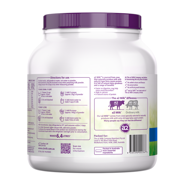 Full Cream a2 Milk® Premium instant milk powder 900g – a2 Store®