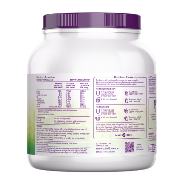 Skim a2 Milk® Premium instant milk powder 900g – a2 Store®